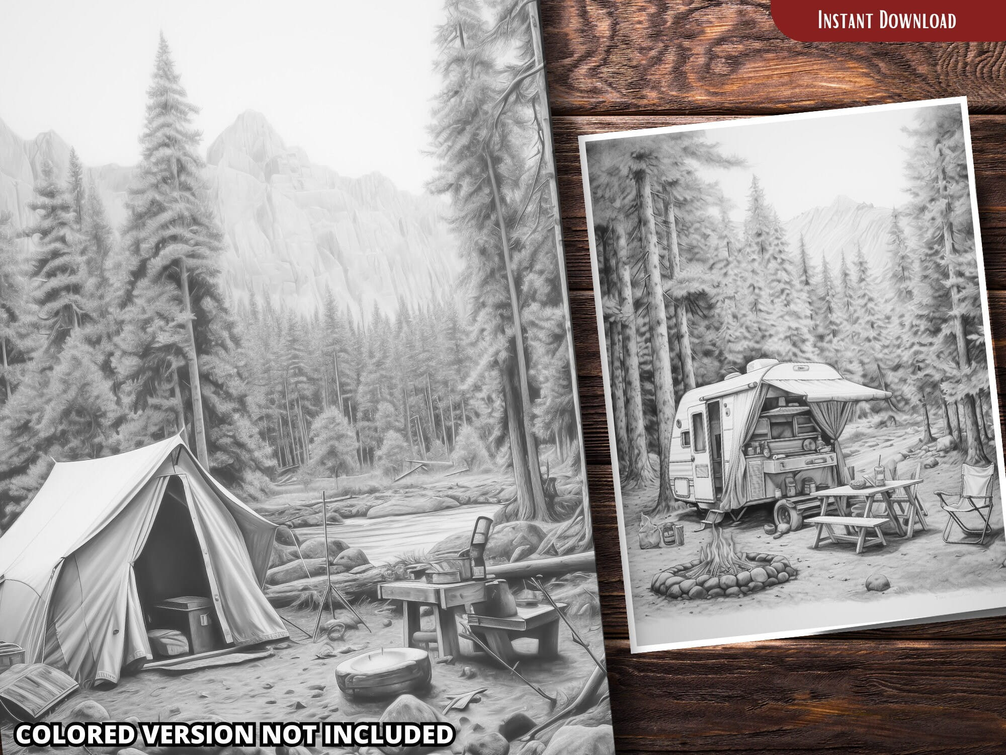 Camping Coloring Pages for Adults and for Kids for Relax and Stress ...