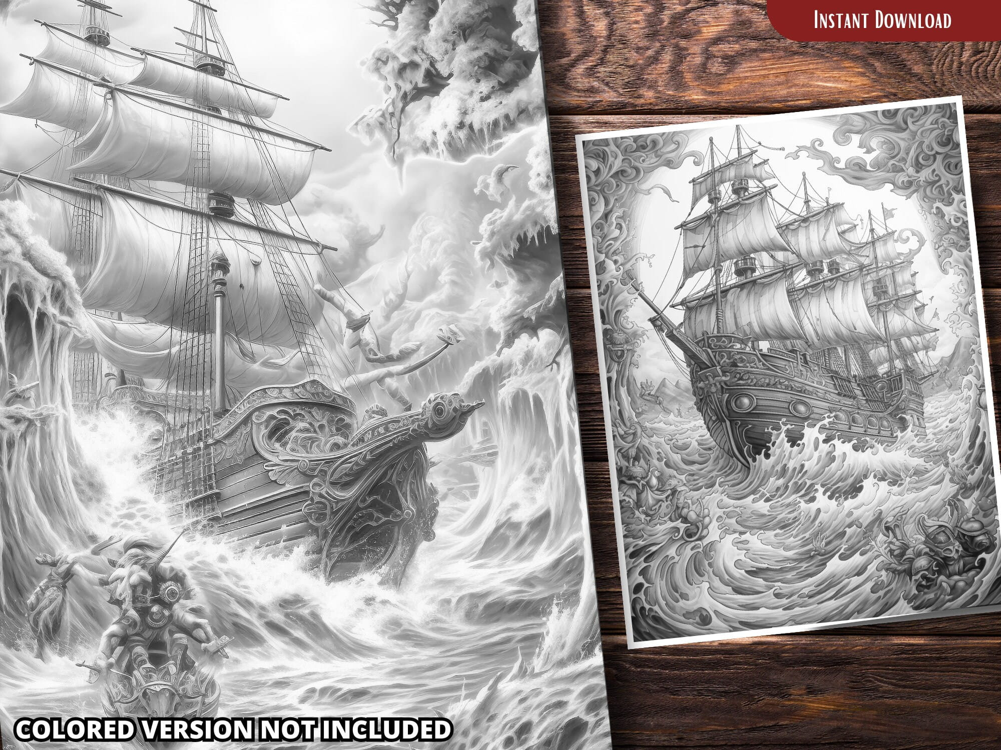 Ship in Storm Coloring Pages for Adults and for Kids for Relax and ...