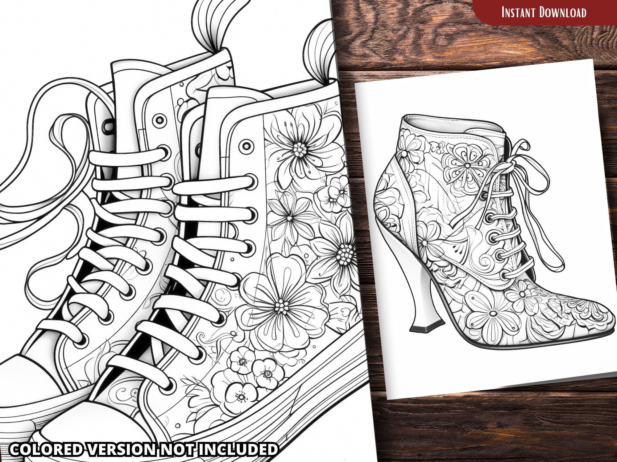 Shoes Coloring Pages for Adults and for Kids for Relax and Stress ...