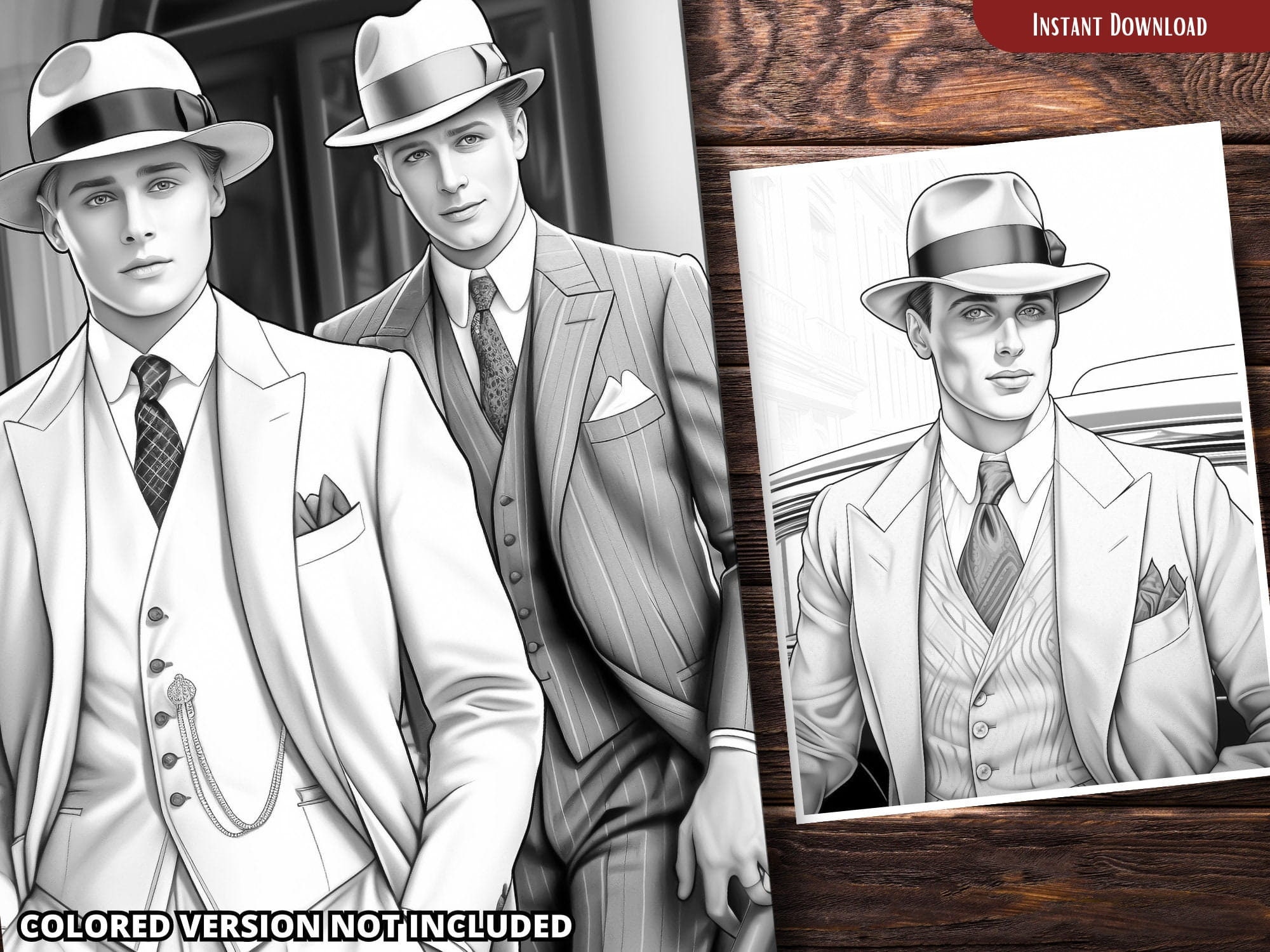 Men's Fashion Coloring Pages for Adults and for Kids Grayscale Coloring ...