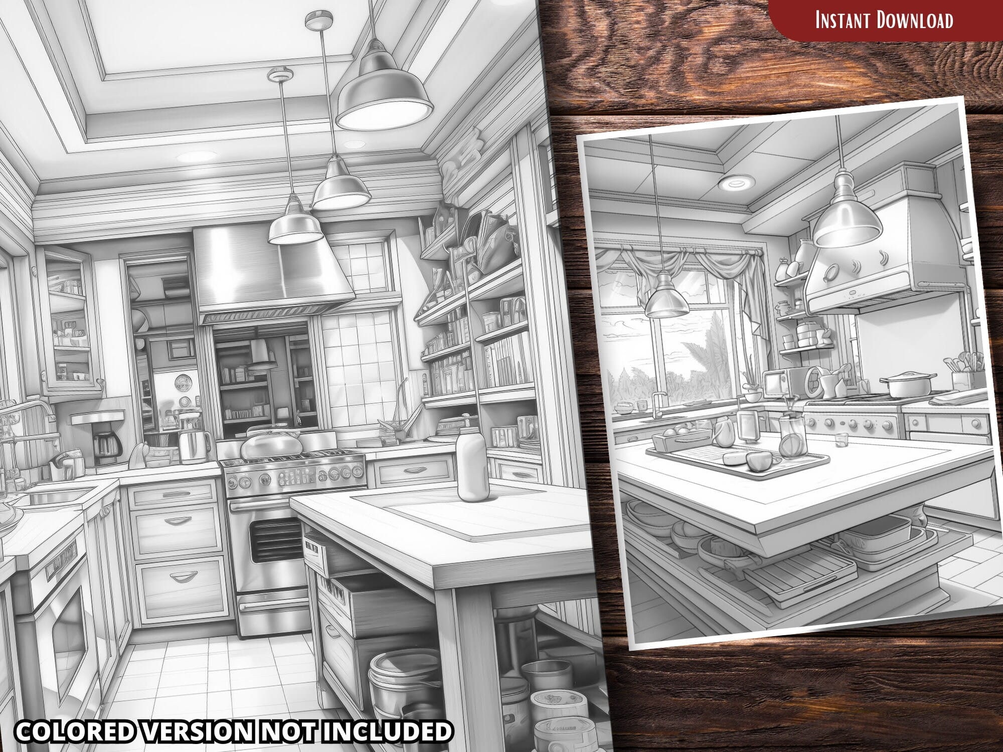 Modern Kitchen Coloring Pages for Adults and for Kids for Relax and ...