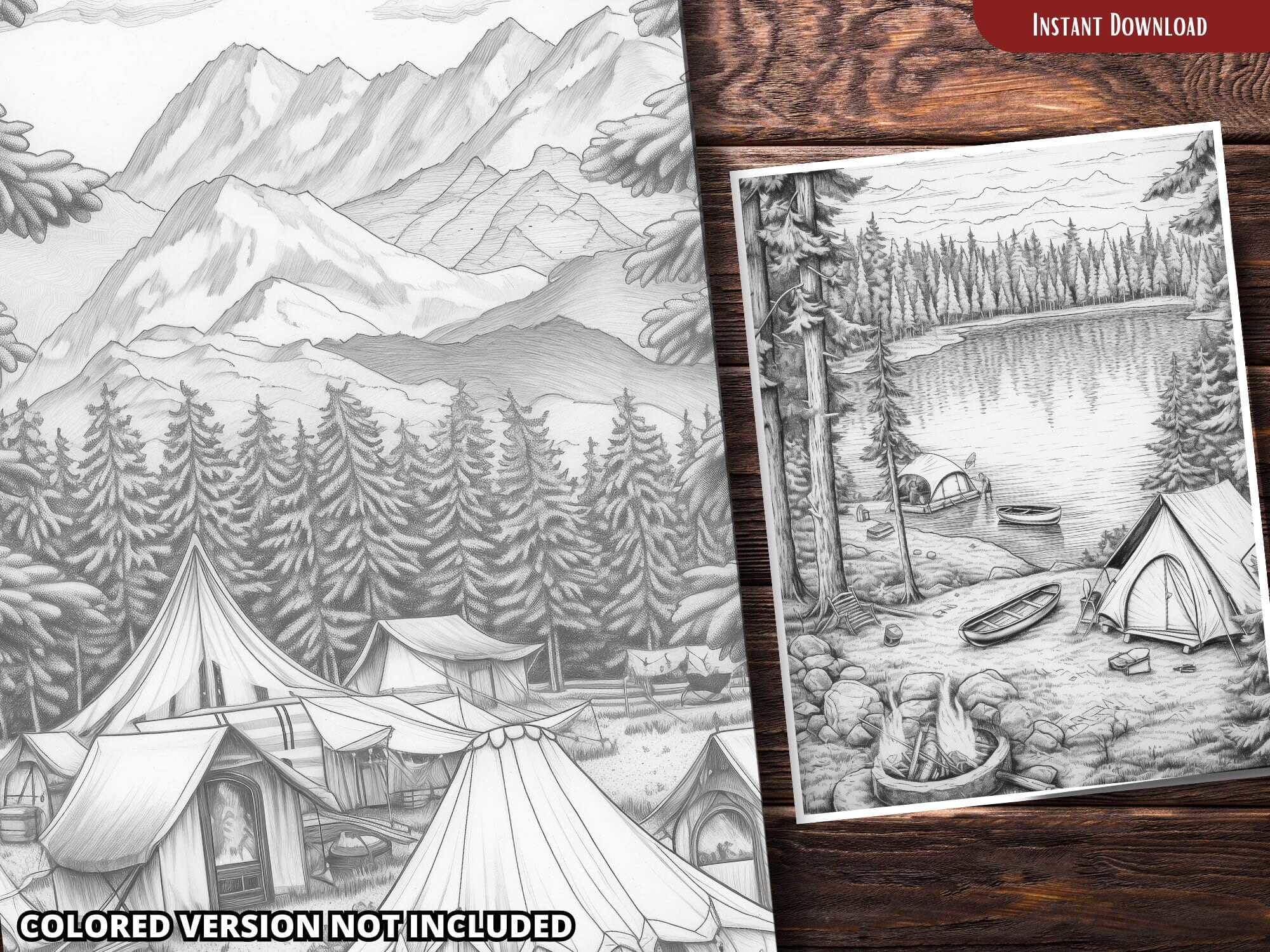 Camping Coloring Book, Landscape Coloring Pages for Adults and for Kids ...