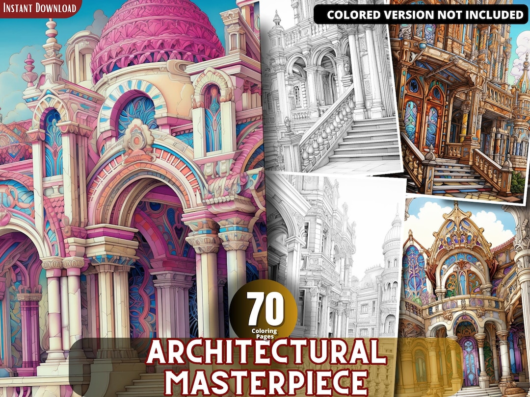 Architecture Coloring Pages for Adults and for Kids for Relax and ...