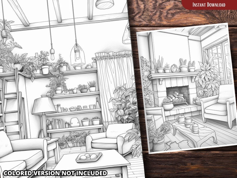 Minimal Rustic Interior Coloring Pages for Adults and for Kids for ...