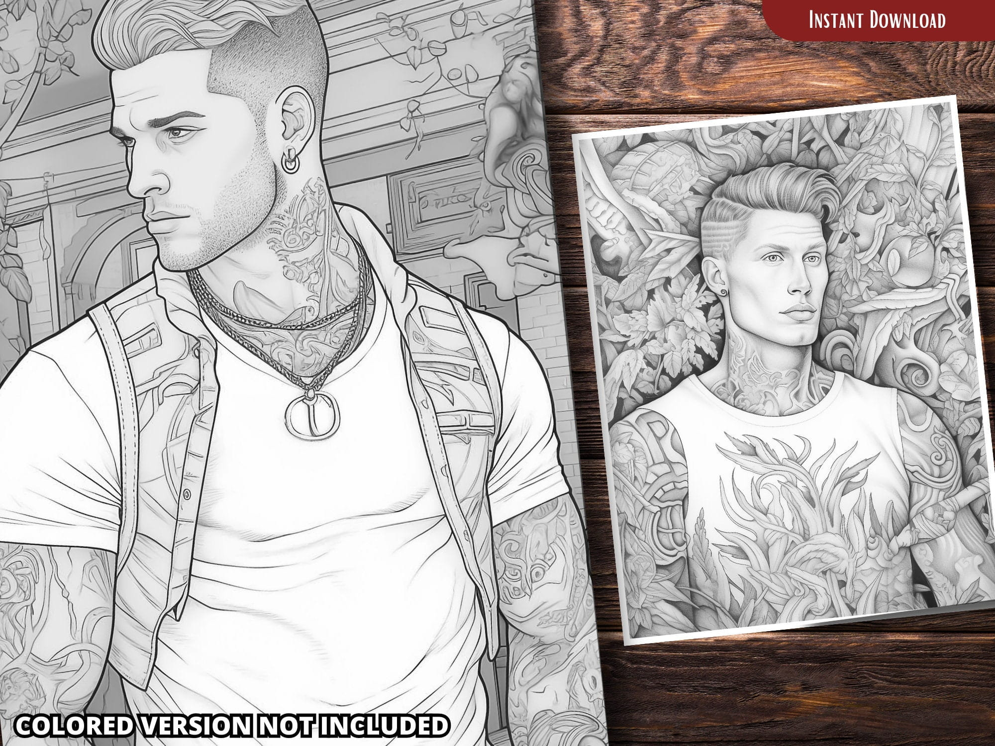 Tattoo Men Coloring Book – 50 Grayscale Pages (printable PDF File) - Etsy