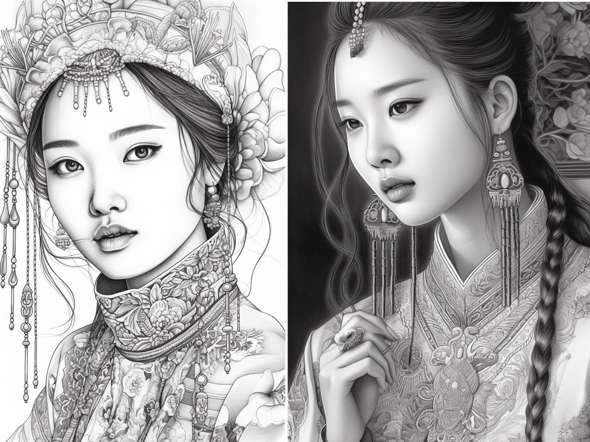 Beautiful Chinese Women Coloring Pages for Adults and for Kids for ...
