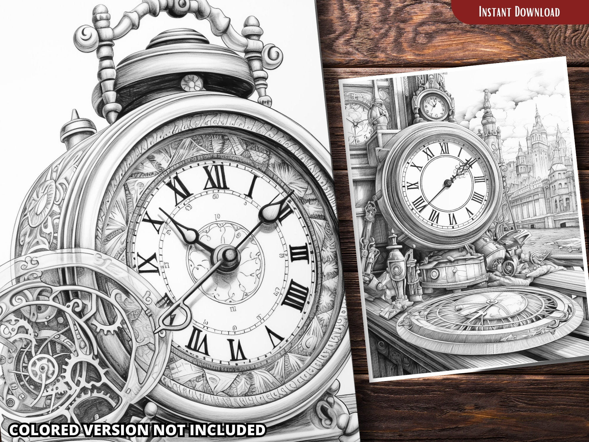 Clock Coloring Pages for Adults and for Kids for Relax and Stress ...