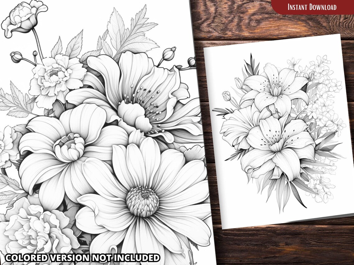 Flower Bouquet Coloring Pages for Adults and for Kids for Relax and ...