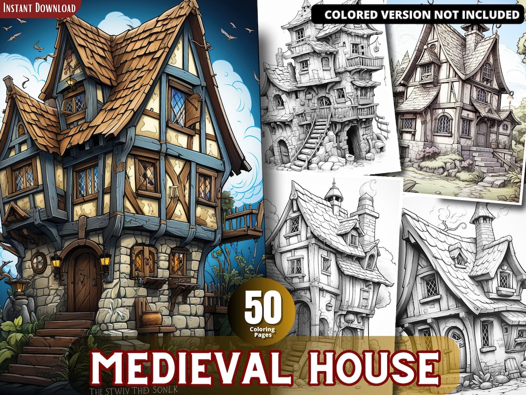 Medieval House Coloring Pages for Adults and for Kids for Relax and ...