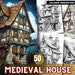 Medieval House Coloring Pages, Grayscale Stress Relief (printable PDF ...