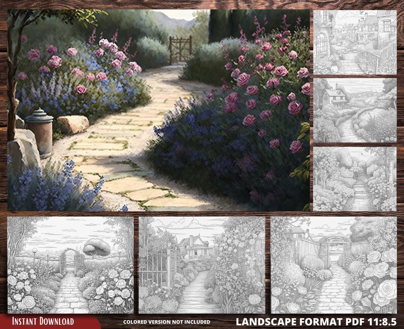 Garden Path Coloring Pages for Adults and for Kids for Relax and Stress ...