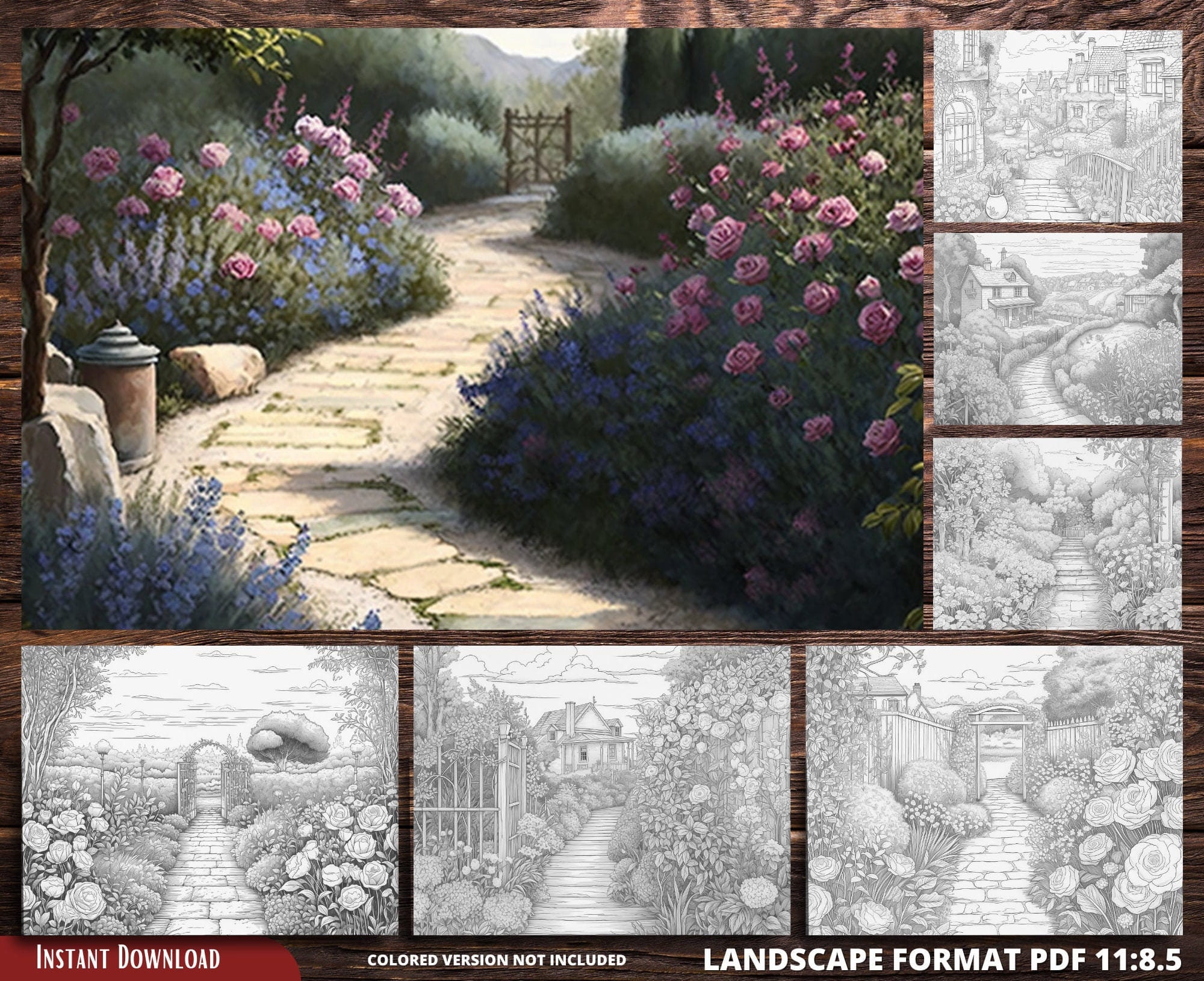 Garden Path Coloring Pages for Adults and for Kids for Relax and Stress ...