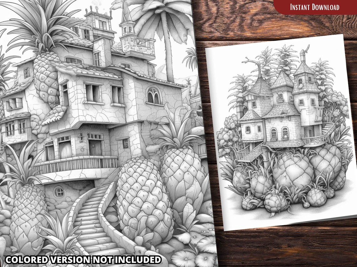 Pineapple House Coloring Pages for Adults and for Kids for Relax and ...