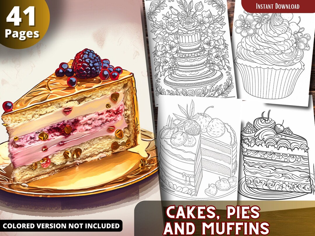 Cakes, Pies and Muffins Coloring Pages for Adults and for Kids ...