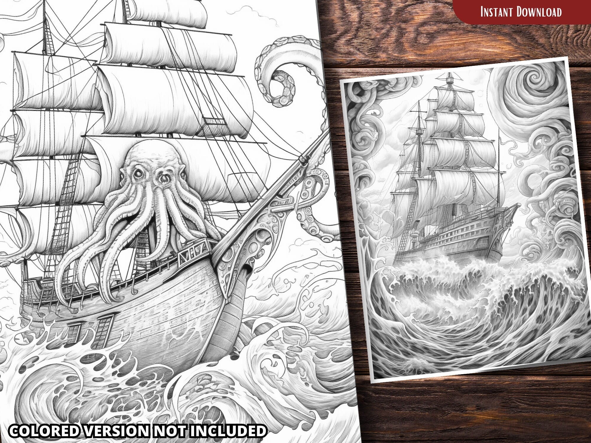 Ship in Storm Coloring Pages for Adults and for Kids for Relax and ...