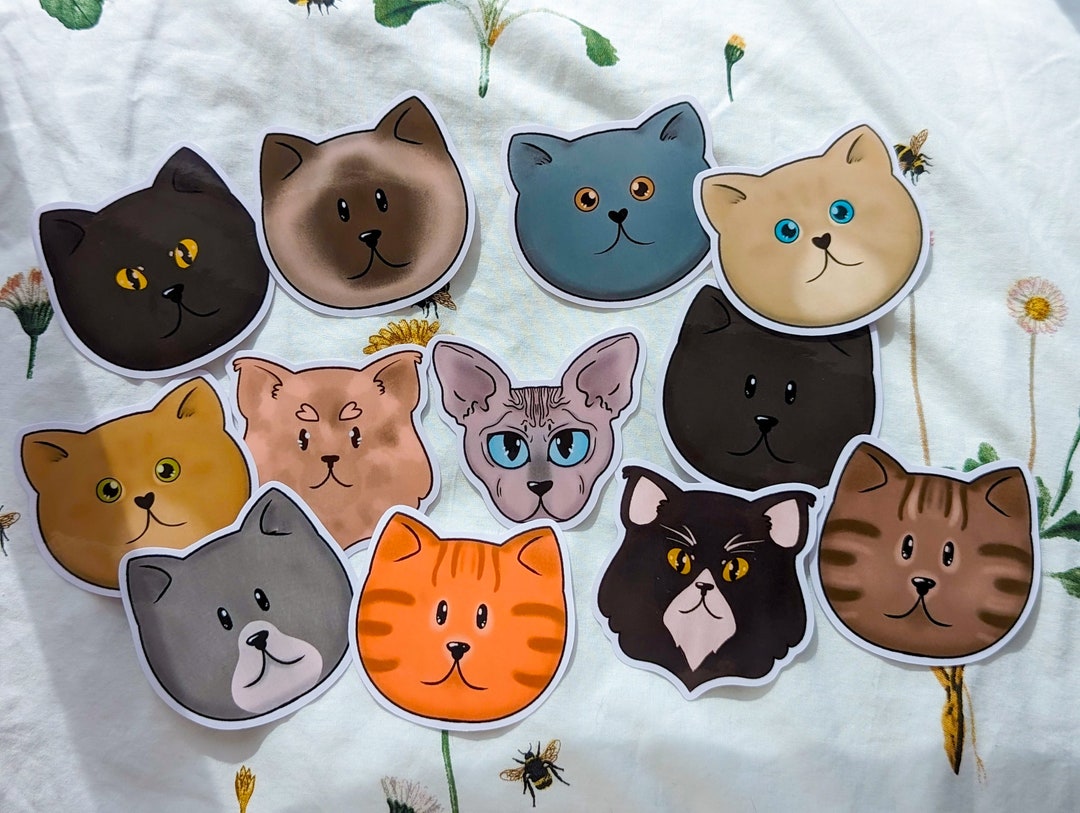 Cat Face Stickers Cute Vinyl Stickers Tuxedo, Calico, Ginger, Tabby ...