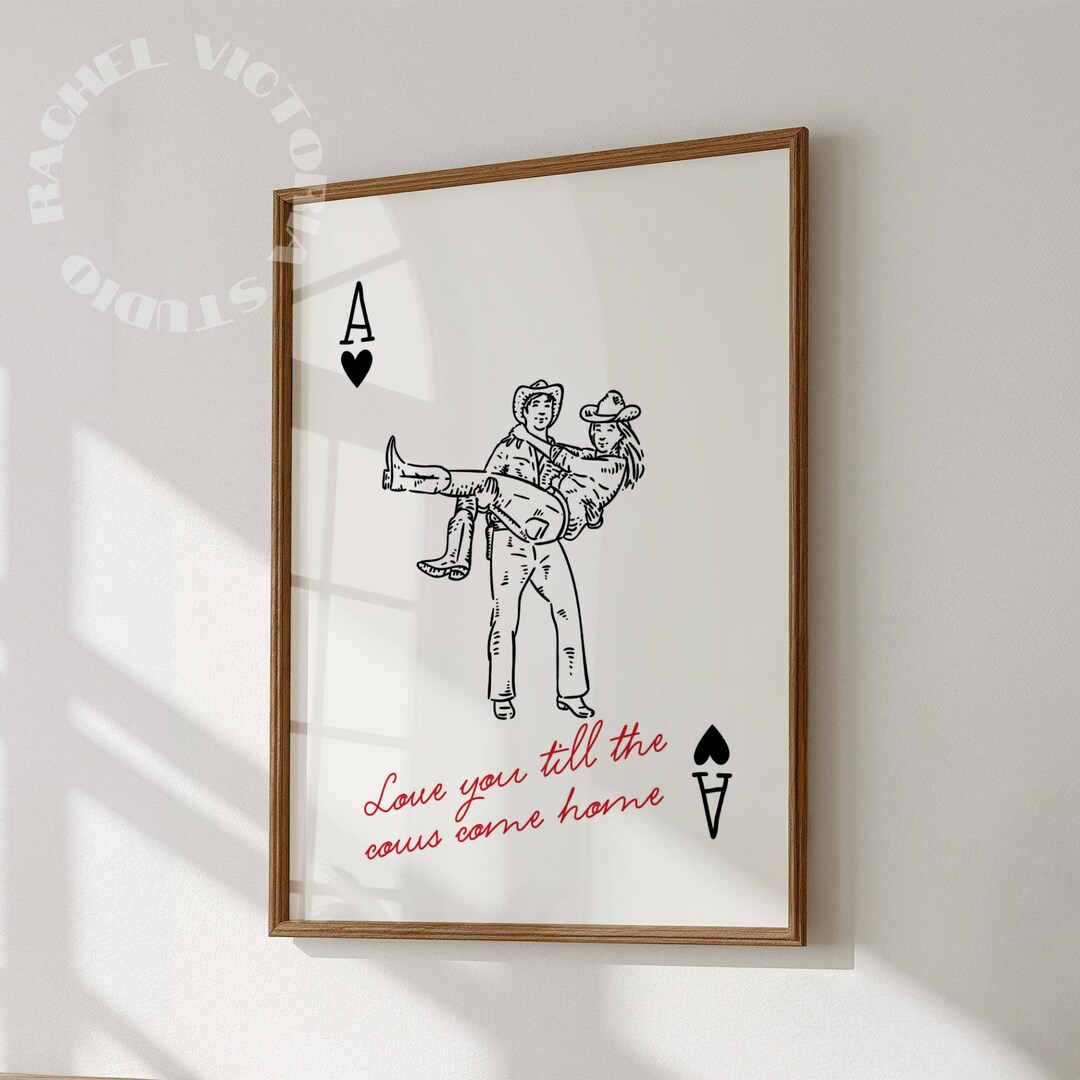 Vintage Cowboy Poster Western Playing Card Wall Art Ace of Hearts Print ...