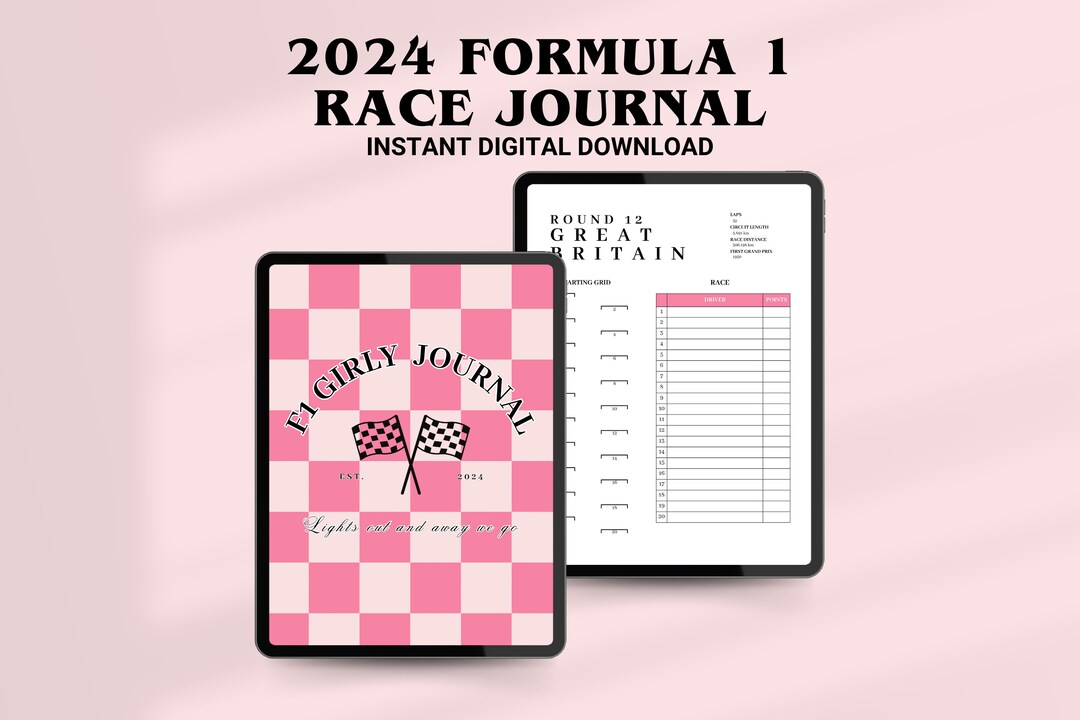 FORMULA 1 Tracker Pink Aesthetic Digital Race Journal Weekly F1 Planner ...
