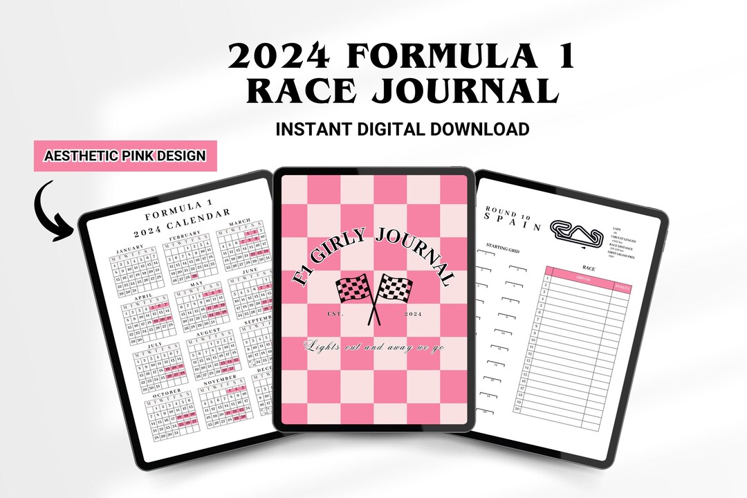 FORMULA 1 Tracker Pink Aesthetic Digital Race Journal Weekly F1 Planner ...