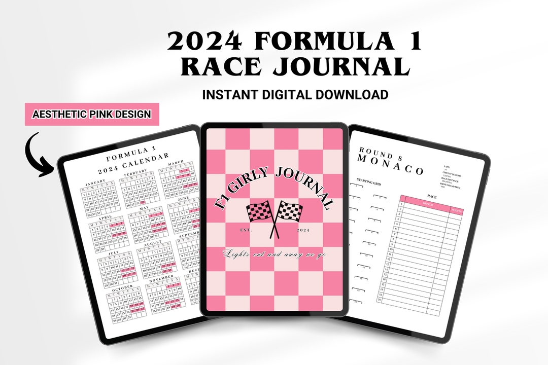FORMULA 1 Tracker Pink Aesthetic Digital Race Journal Weekly F1 Planner ...
