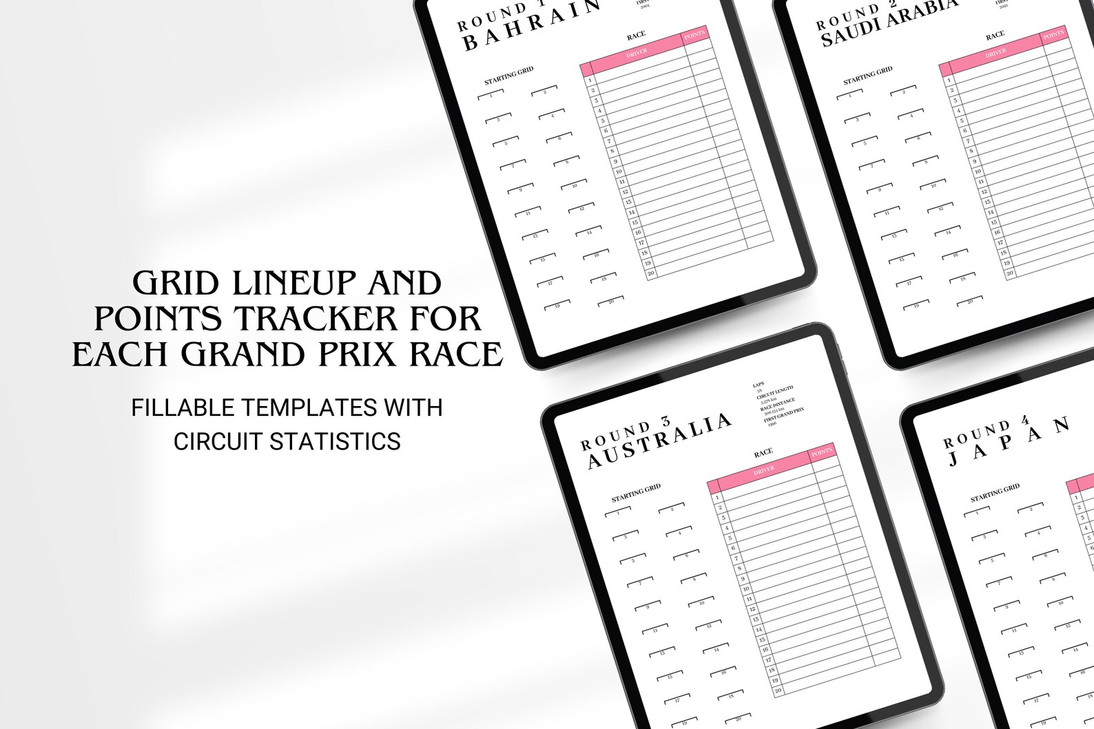 FORMULA 1 Tracker Pink Aesthetic Digital Race Journal Weekly F1 Planner ...