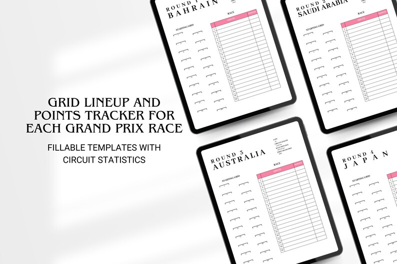 FORMULA 1 Tracker Pink Aesthetic Digital Race Journal Weekly F1 Planner ...