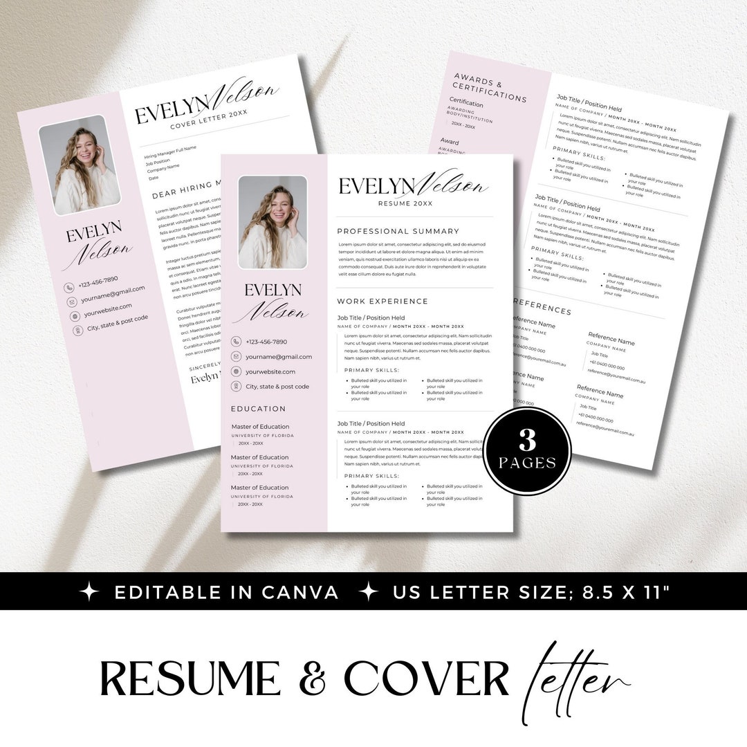 Resume and Cover Letter Template, Editable Canva Curriculum Vitae, Eye ...