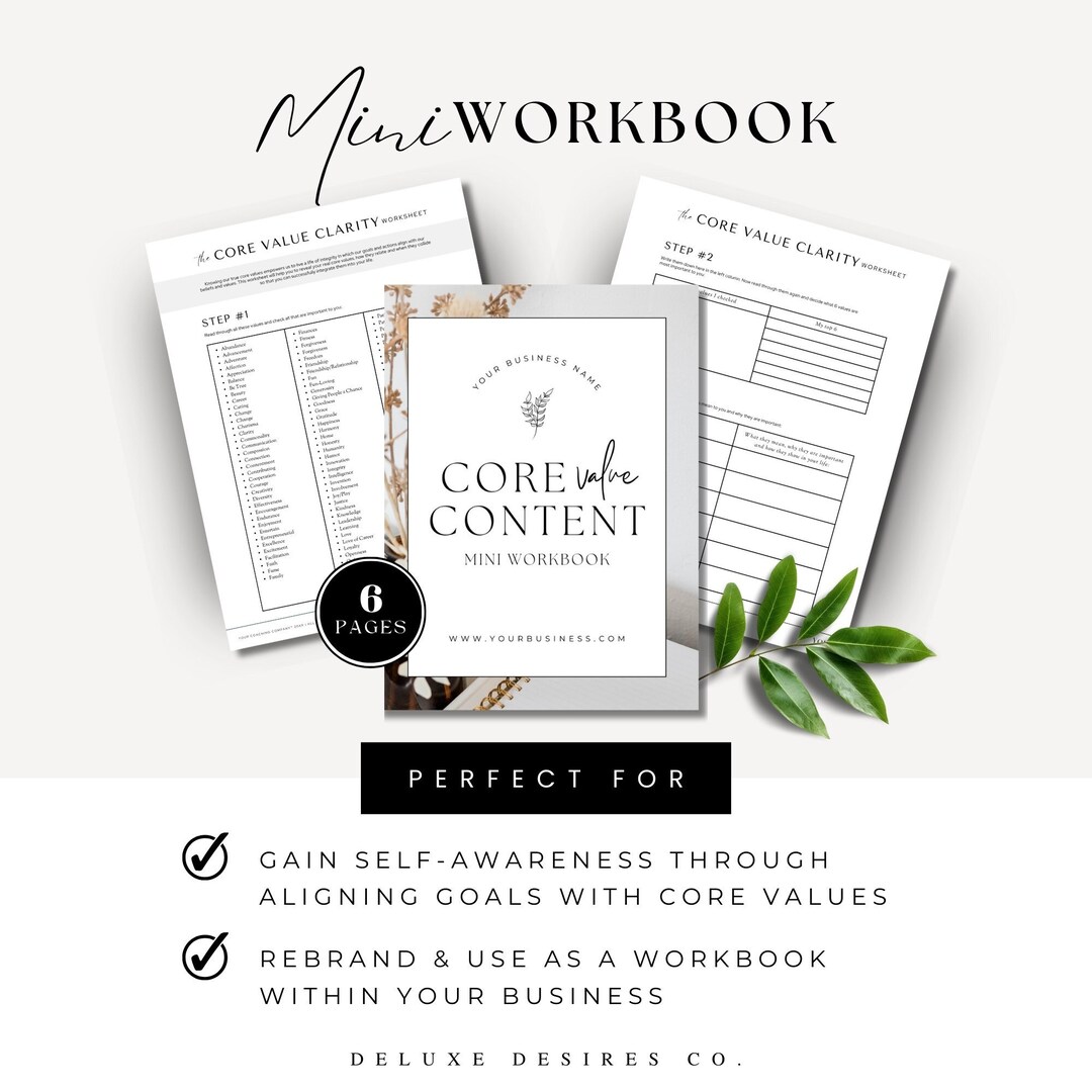 Core Values Workbook, Worksheets, INSTANT DOWNLOAD, Editable Canva ...