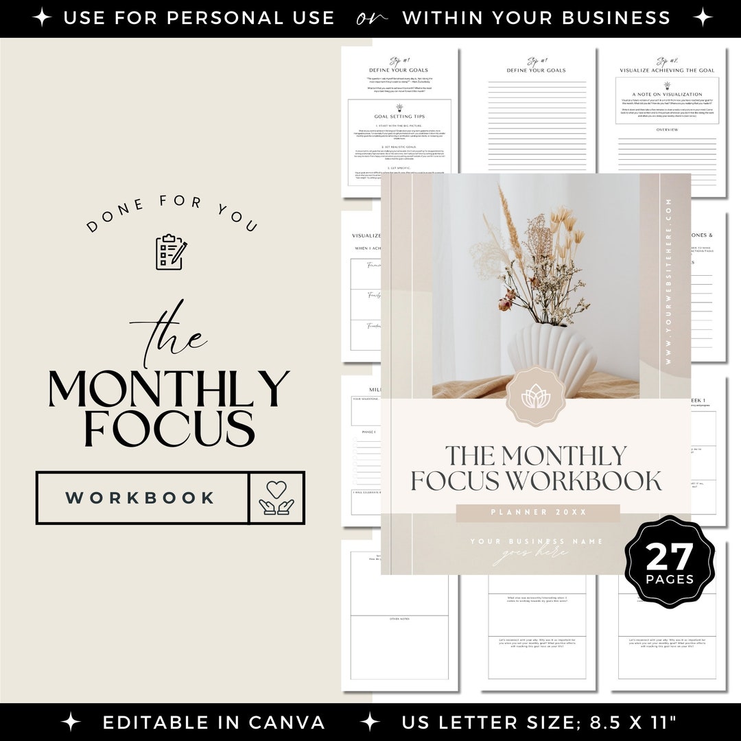 The Monthly Focus Coaching Workbook, Editable Canva Template, Printable ...