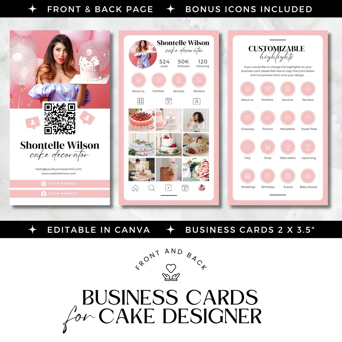 Instagram Business Card for Cake Decorator, IG Template Bakery With QR ...