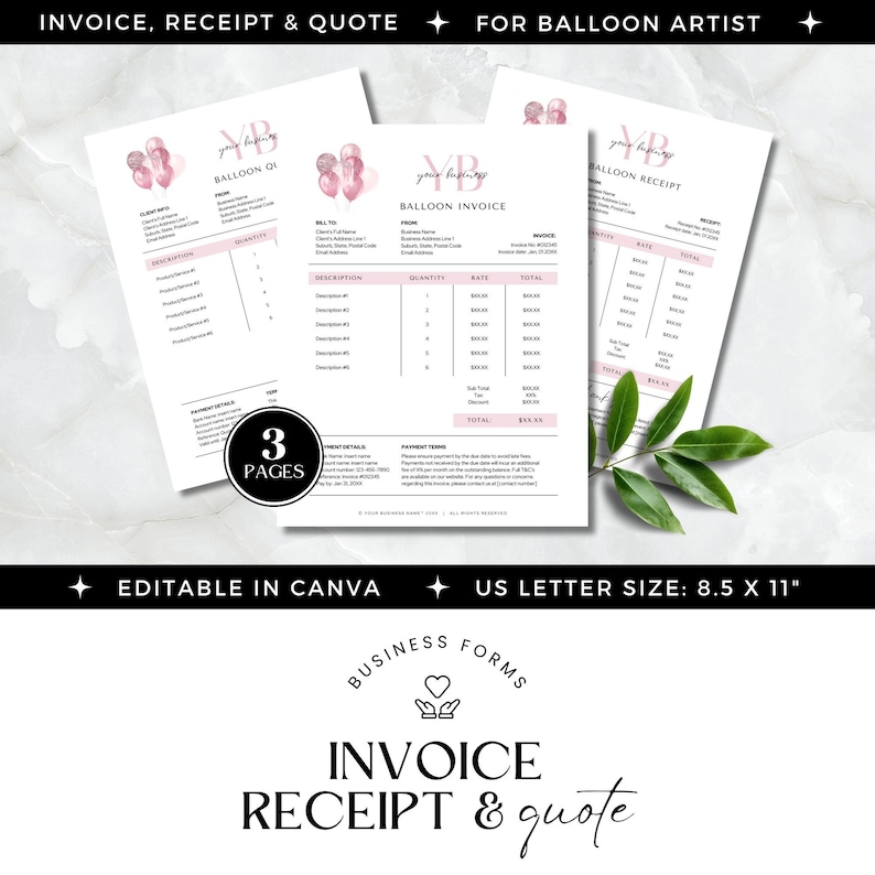 Balloon Artist Invoice, Receipt and Quote Templates for Balloon Garland ...