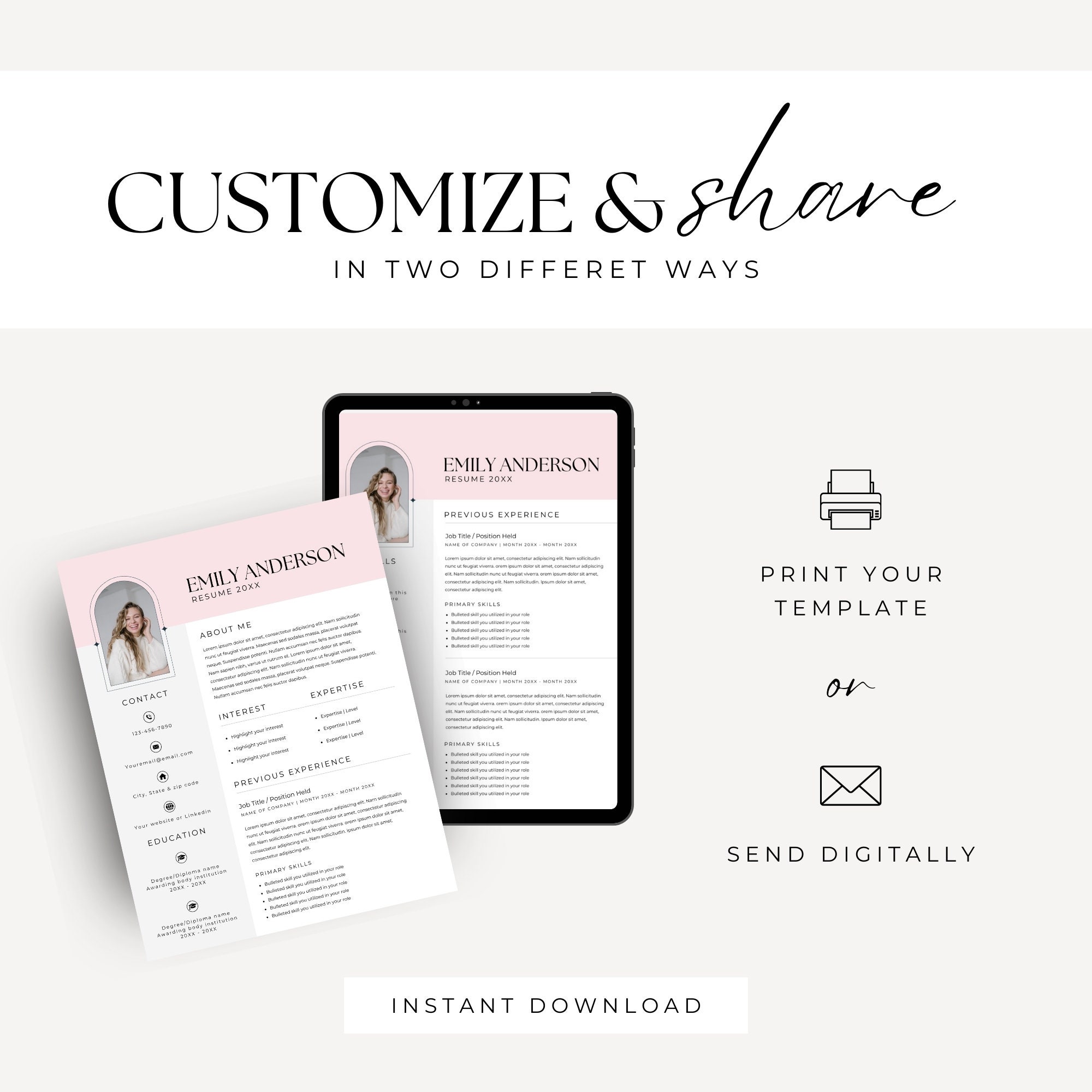 Resume Template, Editable Canva CV Layout, Eye Catching Curriculum ...