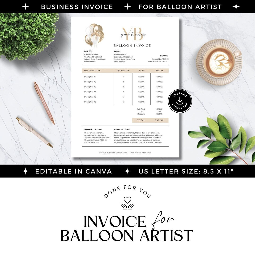 Balloon Artist Invoice for Balloon Business, Service Invoice Form ...