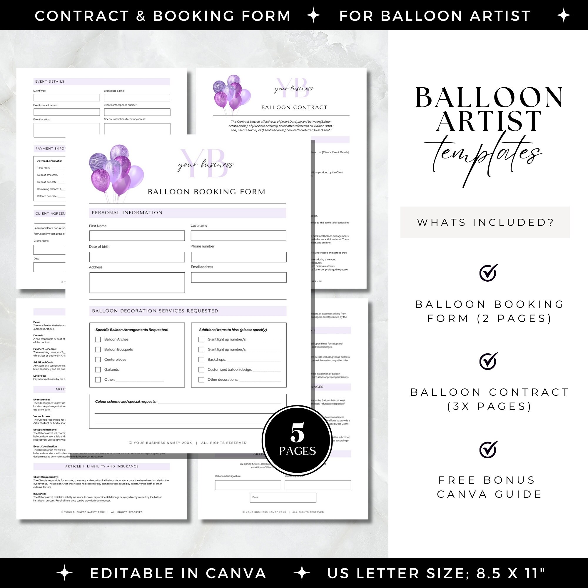 Balloon Service Contract Template With Booking Form, Balloon Artist ...