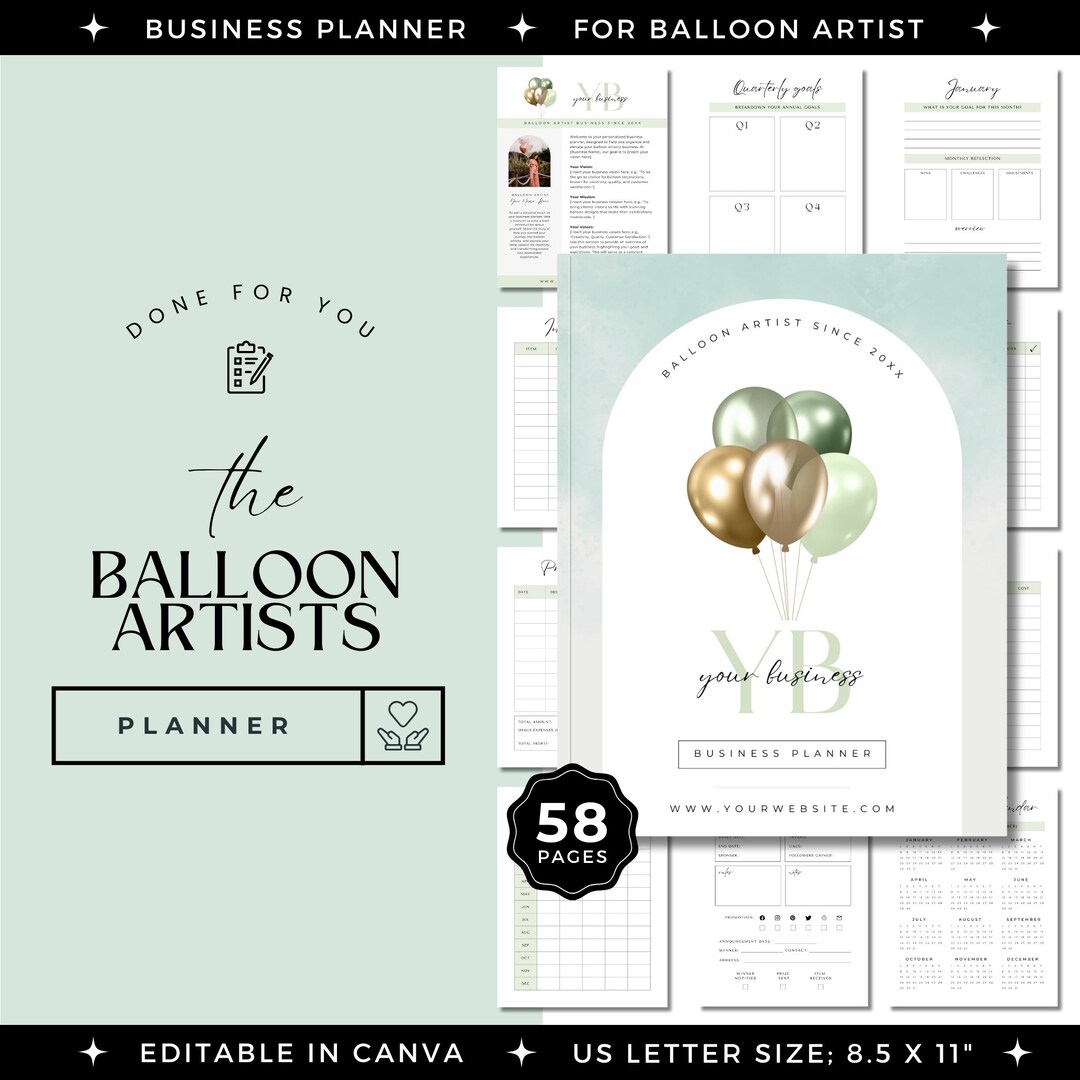 Balloon Artist Planner, Balloon Arch Plan, Business Organizer, Monthly ...