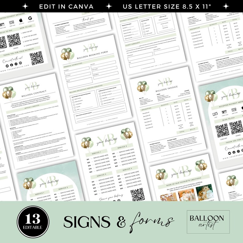 Balloon Business Bundle, Balloon Arch Artist Service, Editable Canva ...