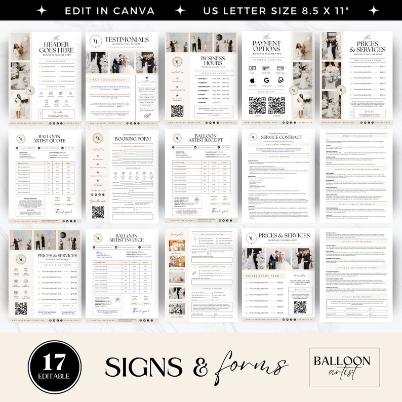 Balloon Business Bundle, Balloon Arch Artist Service, Editable Canva ...