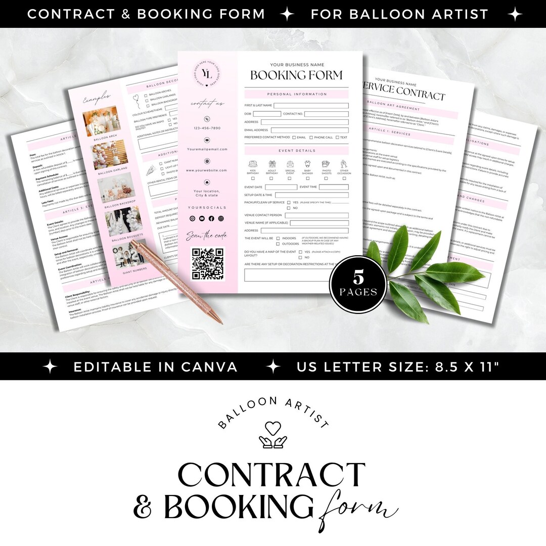 Balloon Service Contract Template With Booking Form, Balloon Artist ...