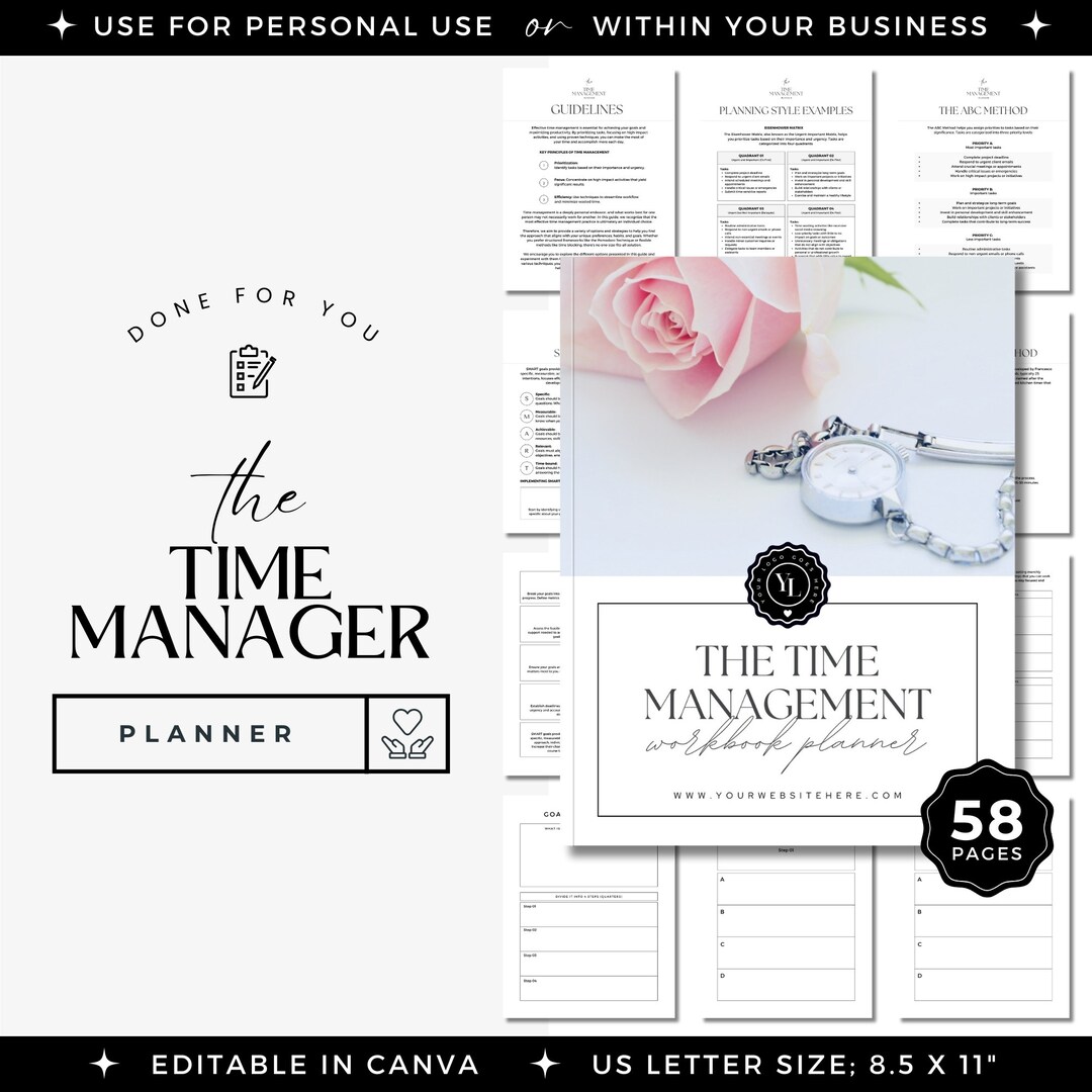 Time Management Planner Canva Template, Printable Productivity Planning ...