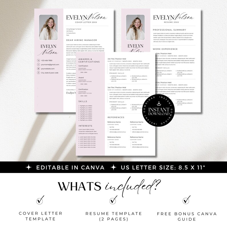 Resume and Cover Letter Template, Editable Canva Curriculum Vitae, Eye ...