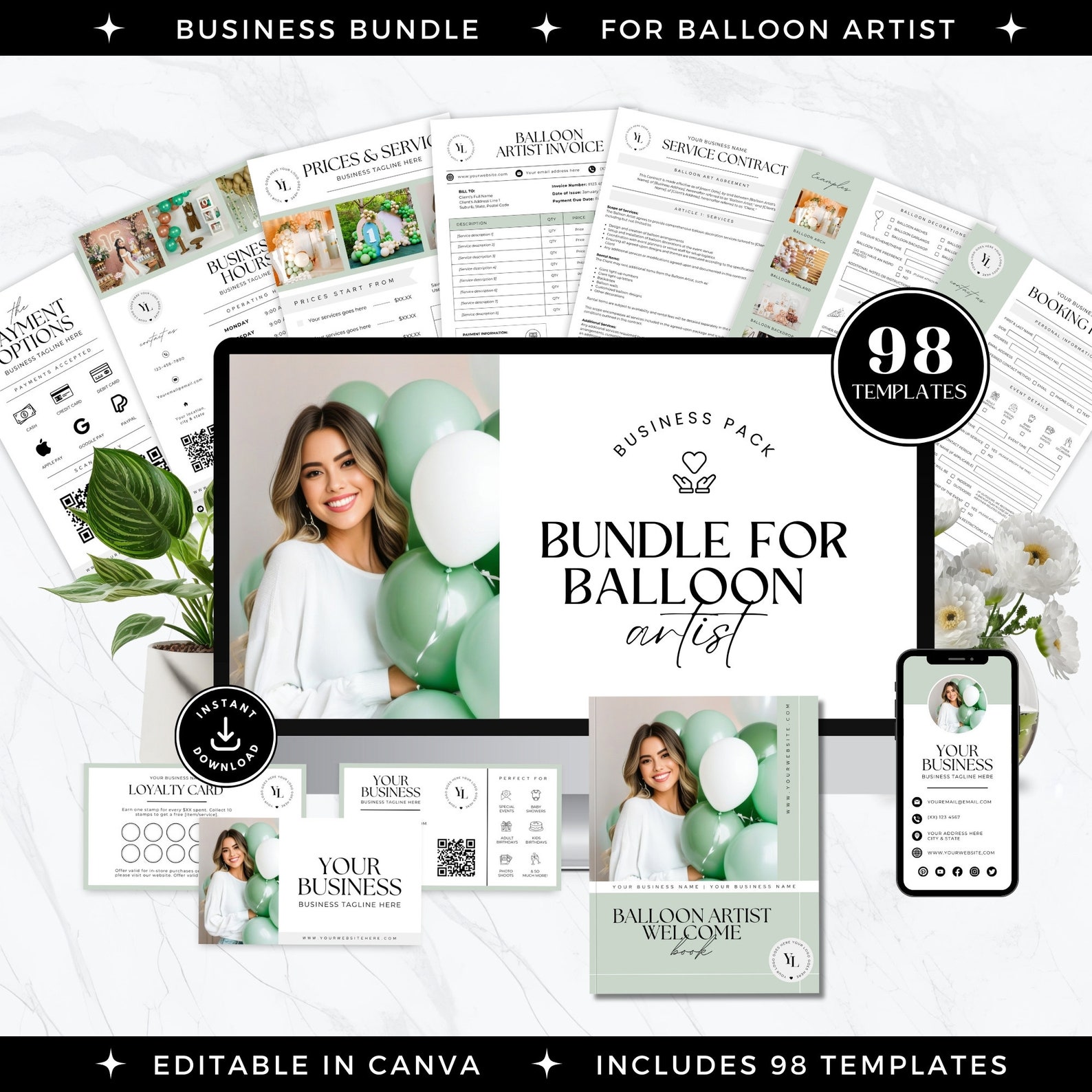 Balloon Business Bundle, Balloon Arch Artist Service, Editable Canva ...