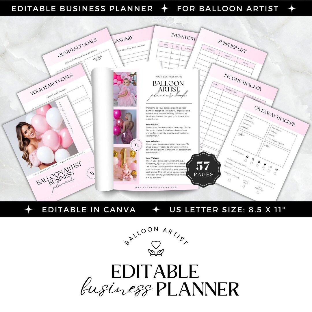 Balloon Artist Planner, Balloon Arch Plan, Business Organizer, Monthly ...
