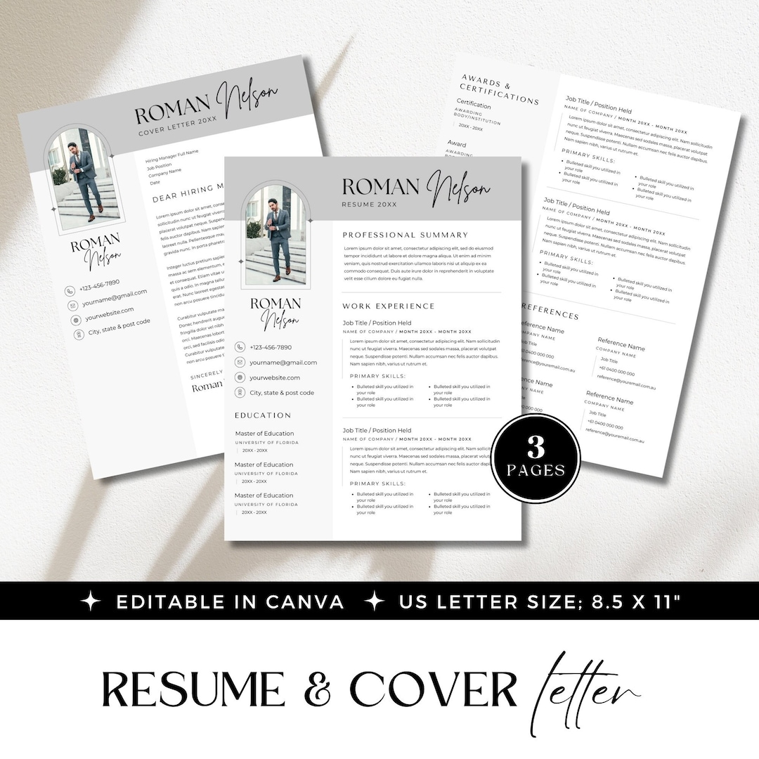 Resume and Cover Letter Template, Editable Canva Curriculum Vitae, Eye ...