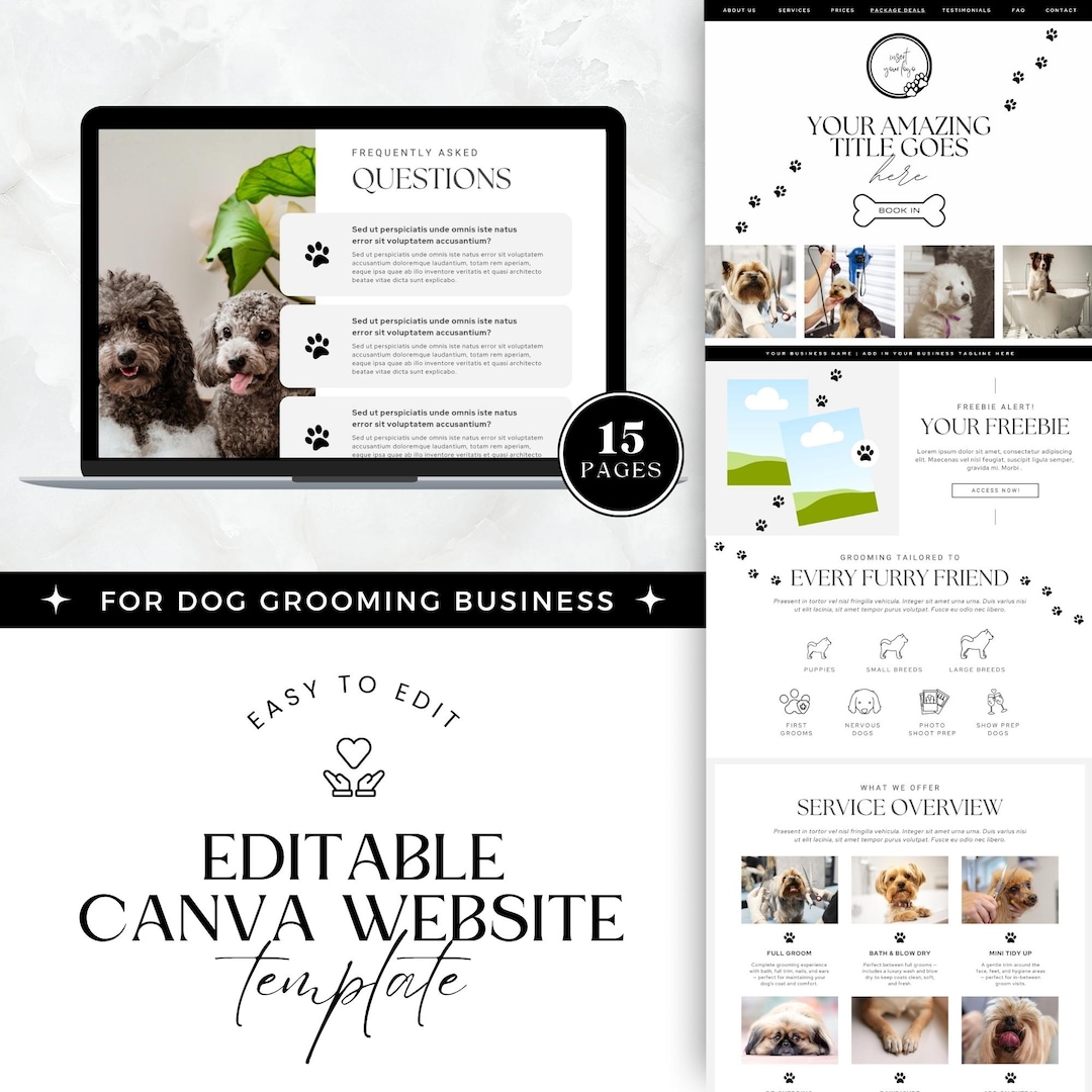 Dog Grooming Website Template, Editable Canva Website for Dog Groomers ...
