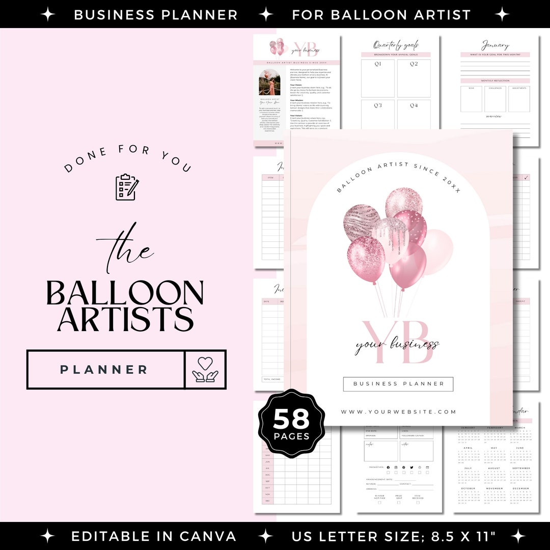 Balloon Artist Planner, Balloon Arch Plan, Business Organizer, Monthly ...