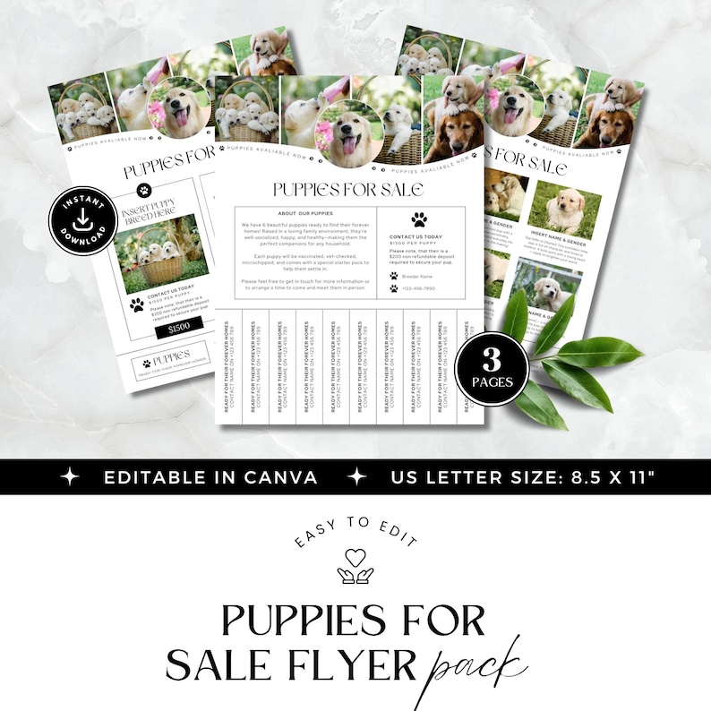 Puppies for Sale Flyer Pack, Editable Puppy Flyer Canva Templates, Dog ...