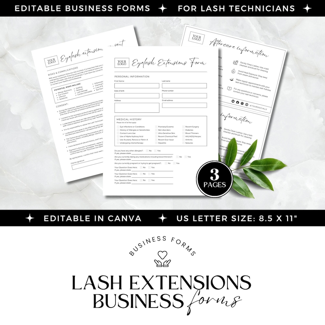 Eyelash Extension Forms Editable Lash Consent Templates Lash Tech ...