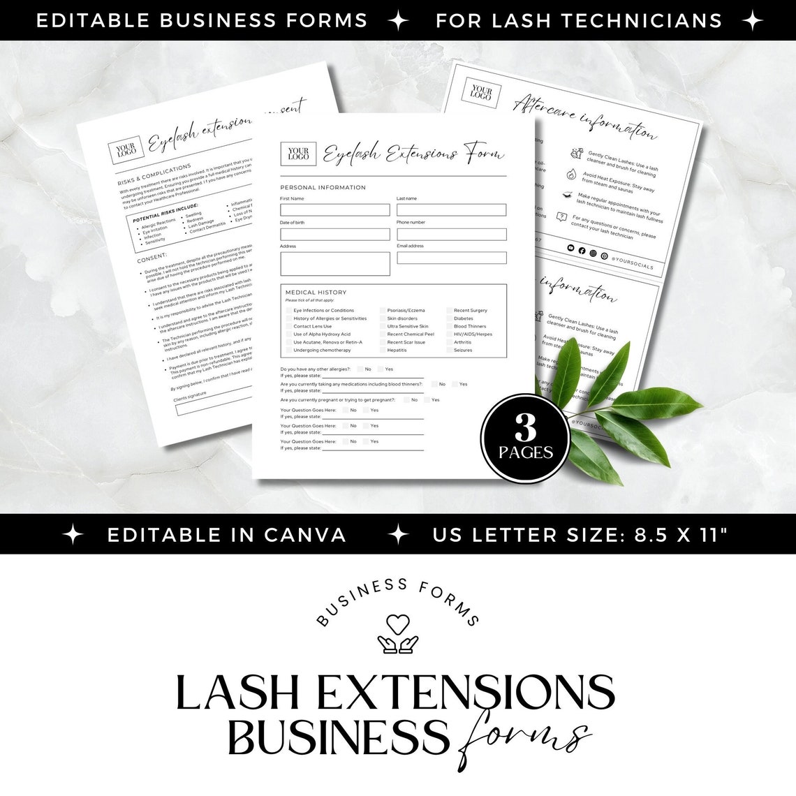 Eyelash Extension Forms Editable Lash Consent Templates Lash Tech ...