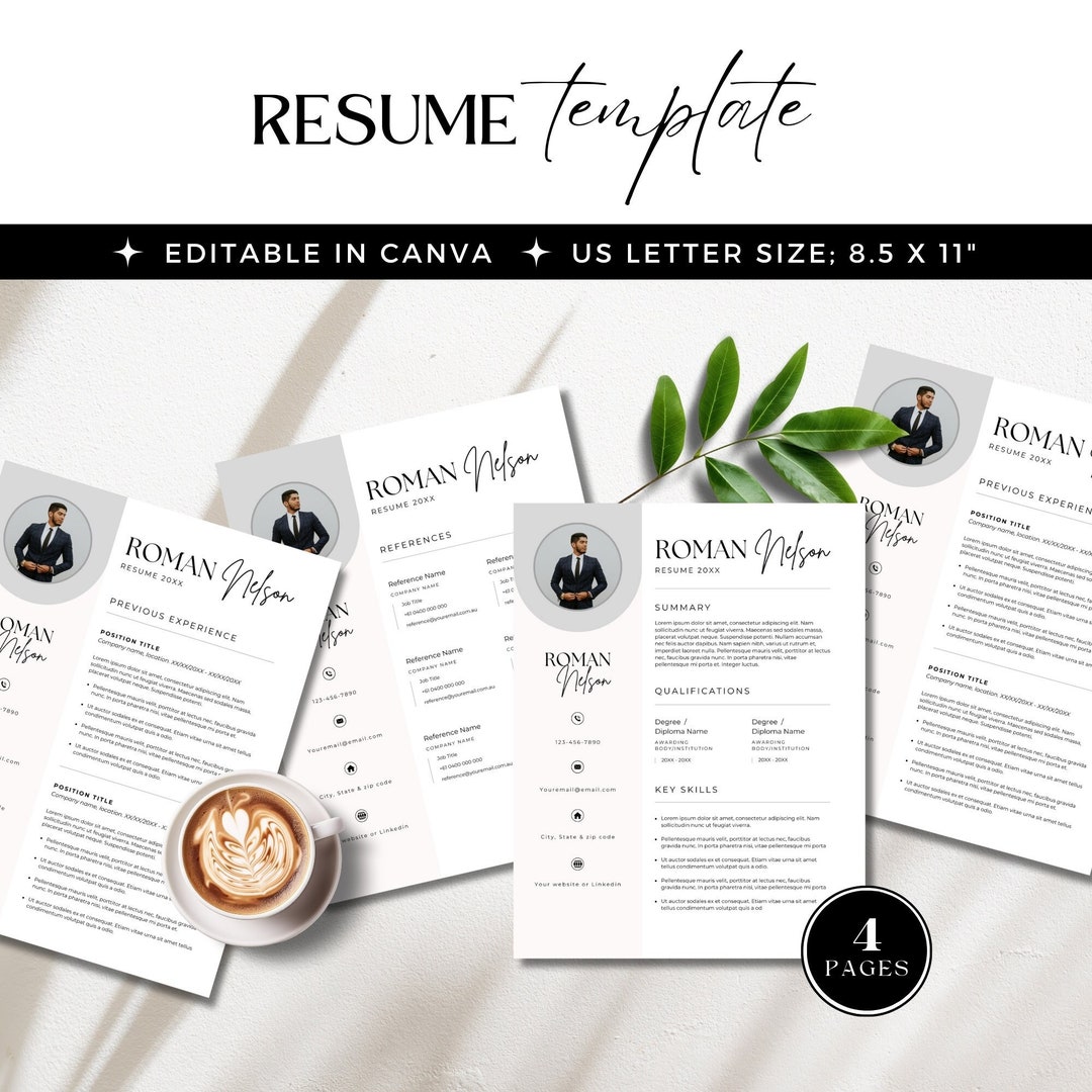 Resume Template, Editable Canva CV Layout, Eye Catching Curriculum ...