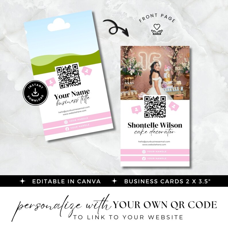 Instagram Business Card for Cake Decorator, IG Template Bakery With QR Code, Cake Baker ...